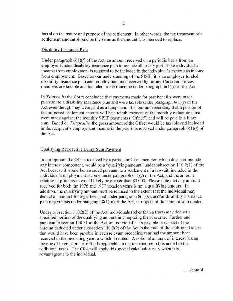 CRA LETTER TO CLASS COUNSEL RECEIVED FROM MC TODAY REFERENCE TAX ...