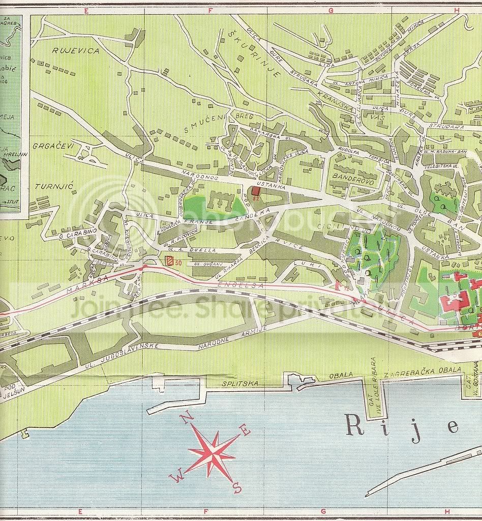 Mapa Rijeke iz 1968.g. - s ucrtanim trolejbus linijama!!