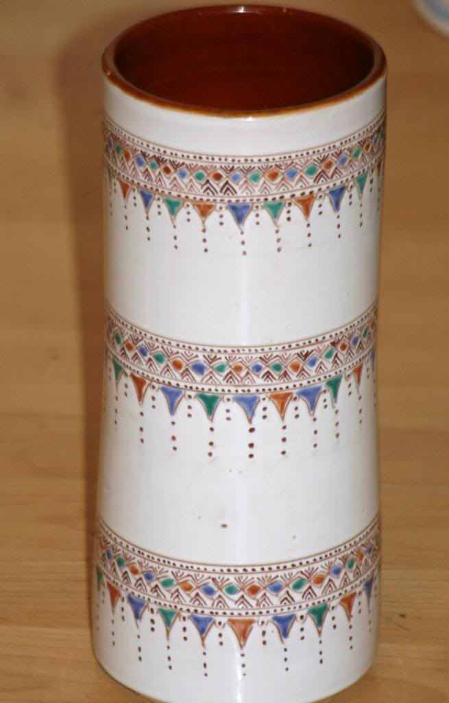 Slipware vase with signature..