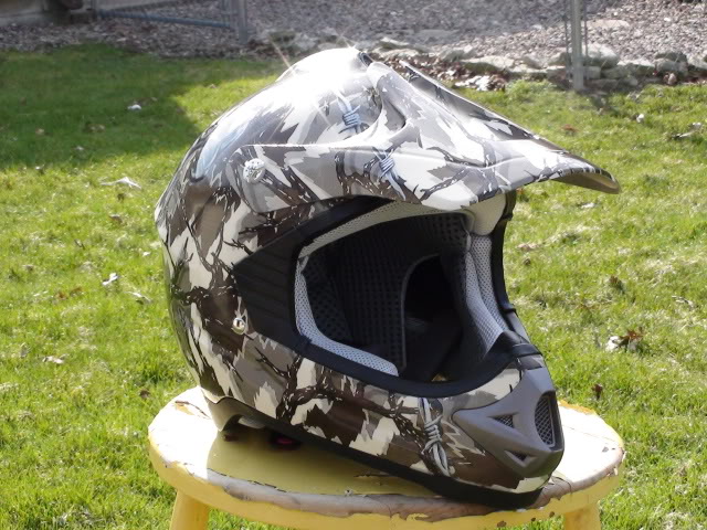 My custom camo-dipped, airbrushed ATV helmet