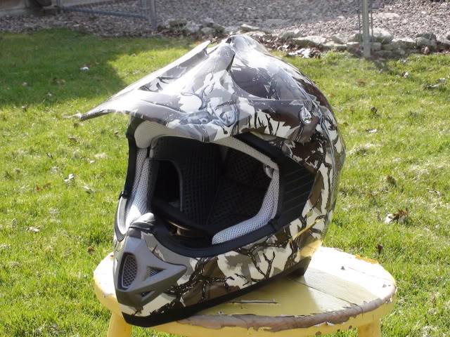 My custom camo-dipped, airbrushed ATV helmet