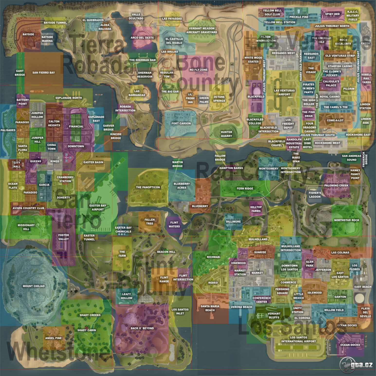 Map Satellite + Tout les noms des ruels de San Andreas.