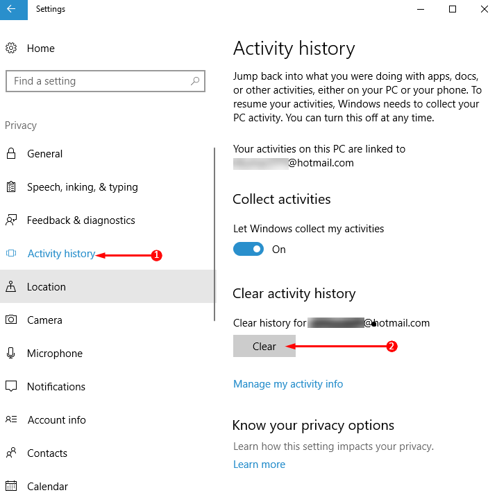 How to Clear Activity History in Windows 10