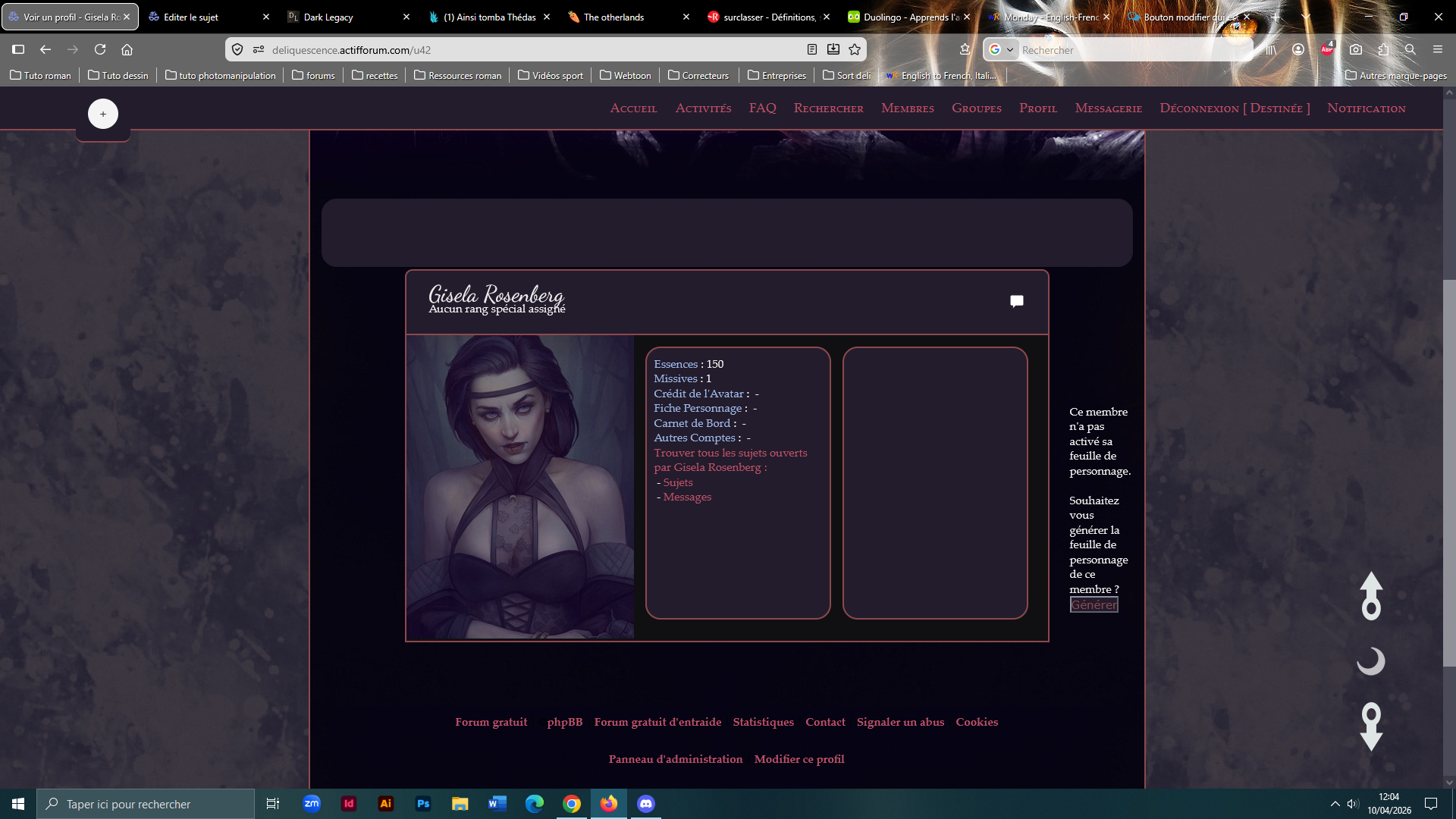 Bouton modifier qui est hors du profil