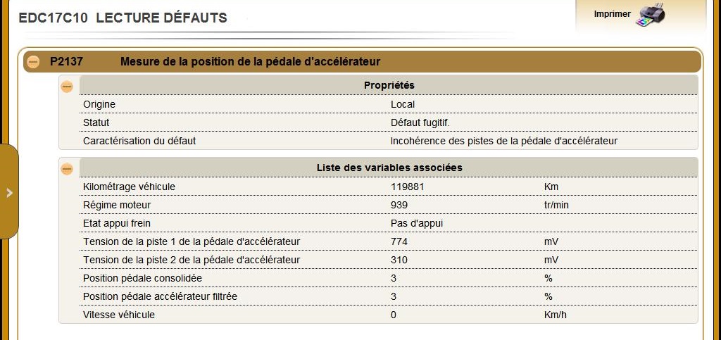 défaut P2137 incohérence mesure pédale accélérateur
